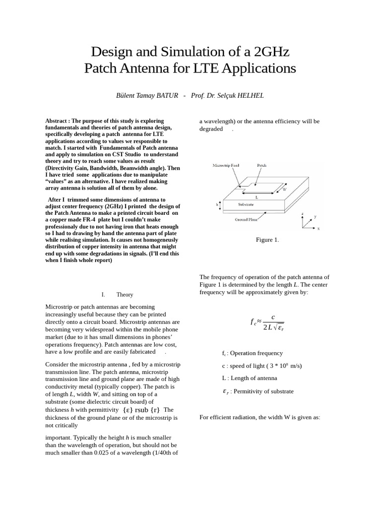 Design and Simulation of a 2GHz Patch antenna | PDF | Antenna (Radio) | Electromagnetic Radiation