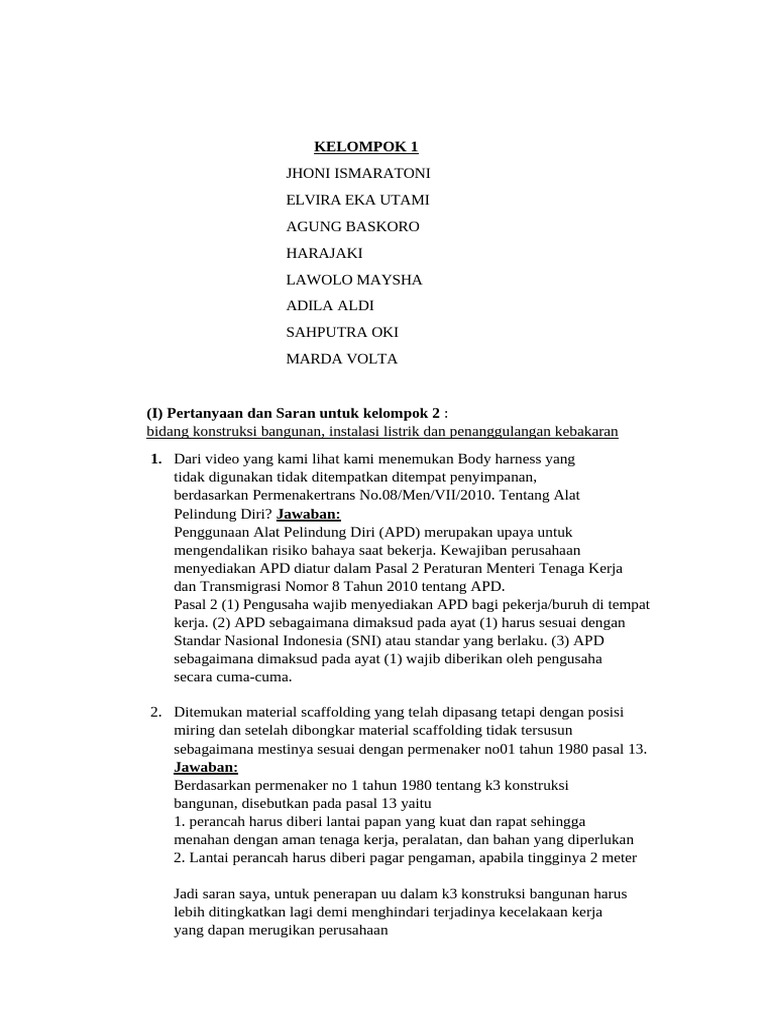Pertanyaan Dan Saran Dari Kel-1 Untuk Kel-Lain Fix | PDF