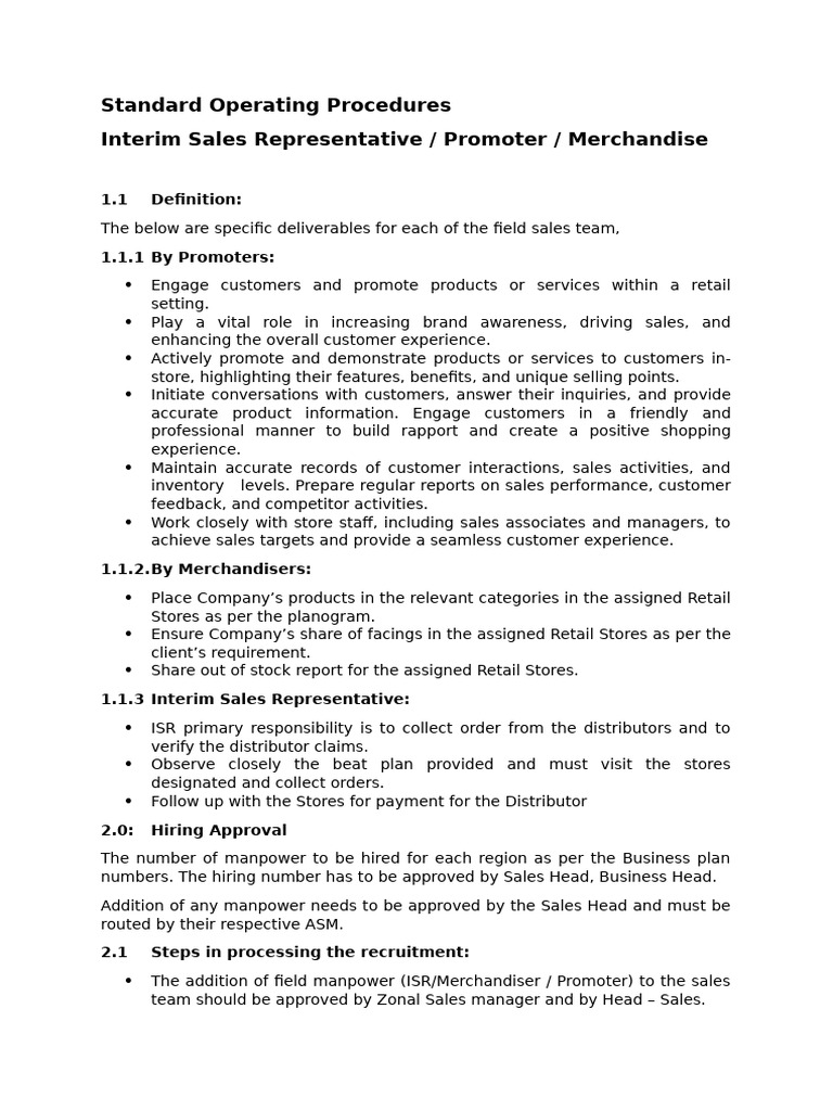 Standard Operating Procedures | PDF | Sales | Retail