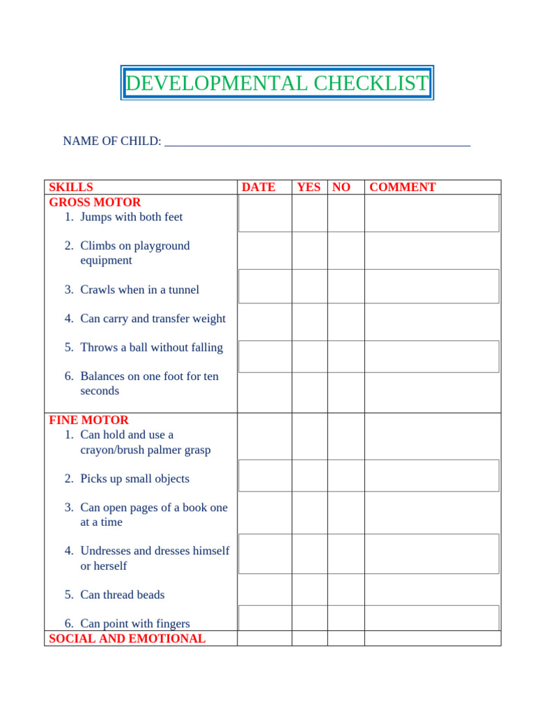 Developmental Checklist For Ecd | PDF