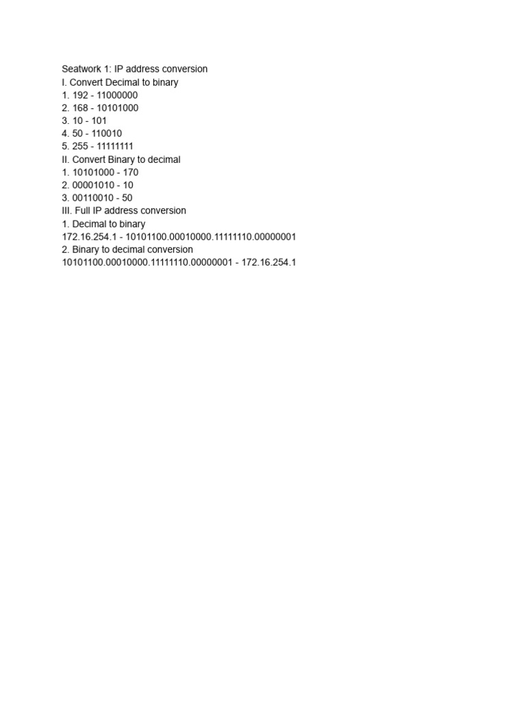 Angeles - Seatwork 1 - Ip Address Conversion | PDF