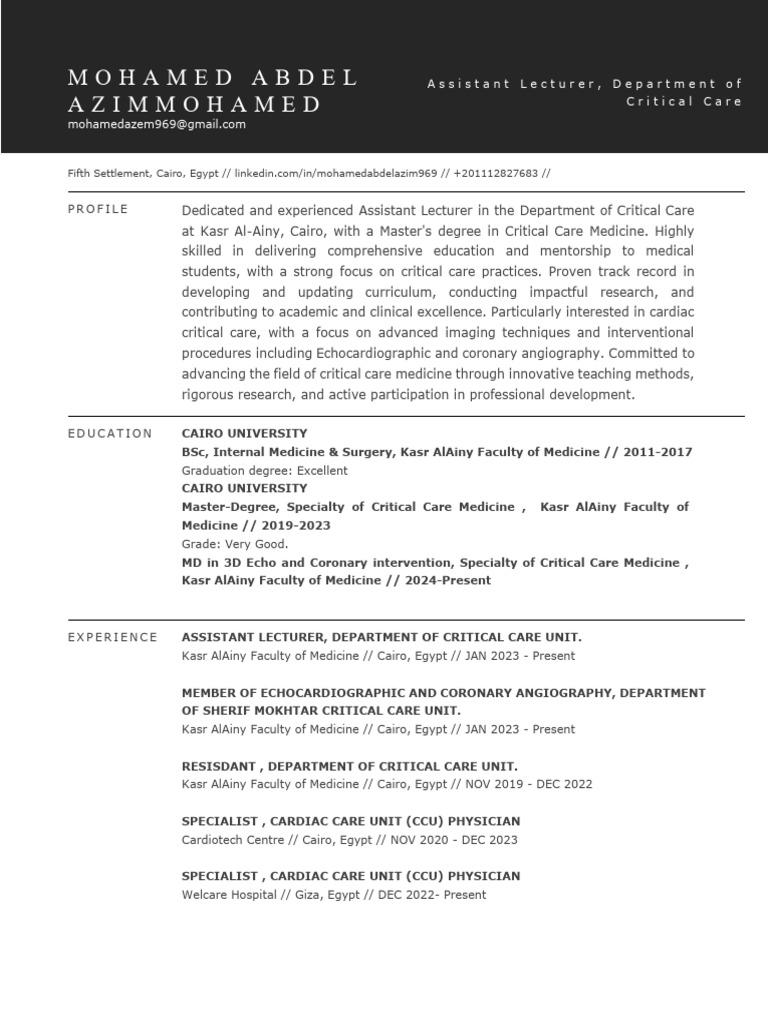 Mohamed Abdel Azim CV | PDF | Echocardiography | Medicine