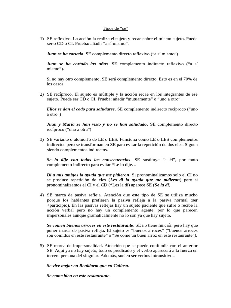 Guía de Usos del "Se" en Español | PDF | Verbo | Predicado (Gramática)