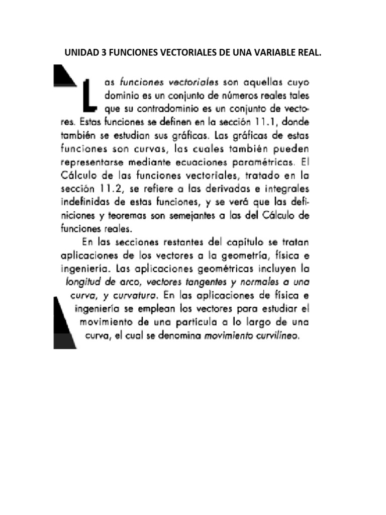 UNIDAD 3 FUNCIONES VECTORIALES DE UNA VARIABLE REAL | PDF