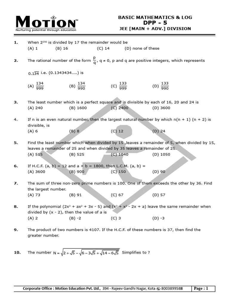 BasicMaths Log DPP-5 (JEE) Question @GB Sir | PDF | Numbers | Mathematical Concepts