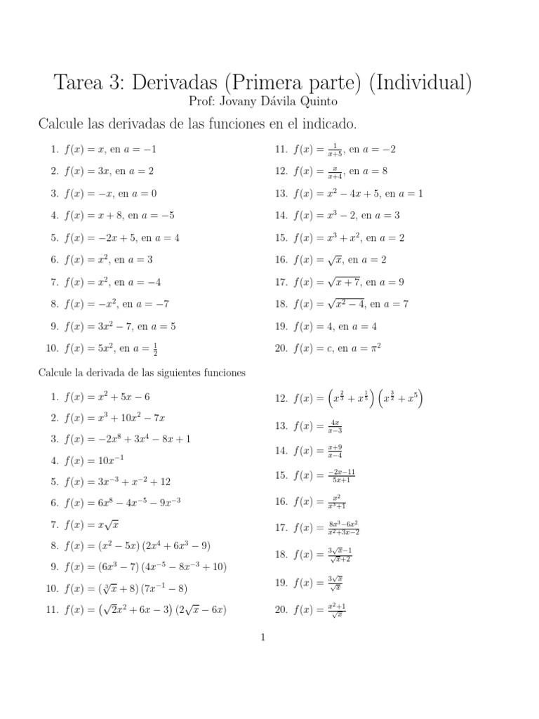 Tarea 3 - Derivadas (Primera Parte) | PDF | Ajedrez