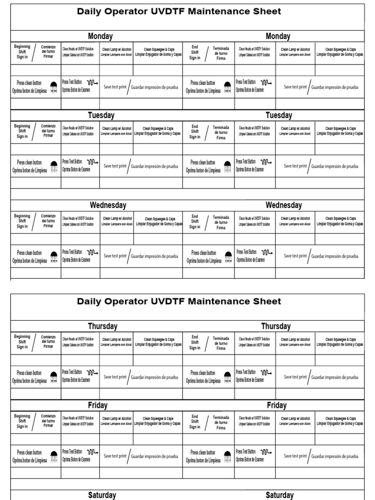 Daily Operator UVDTF Maintenance Sheet | PDF