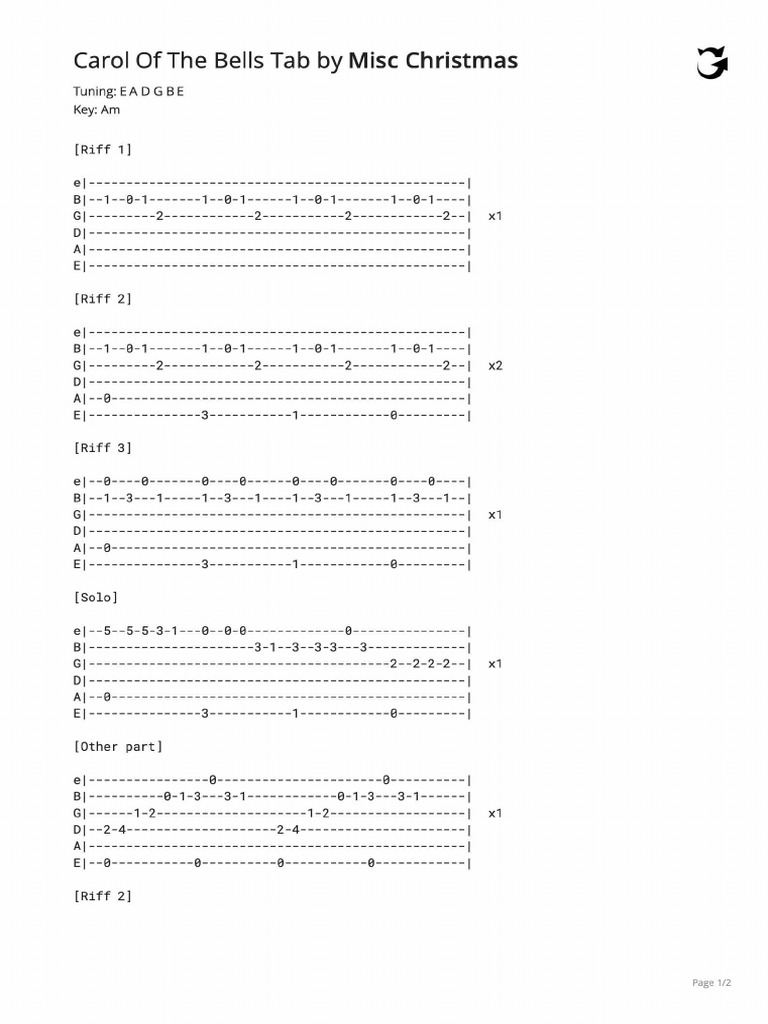 Carol of The Bells Tab | PDF