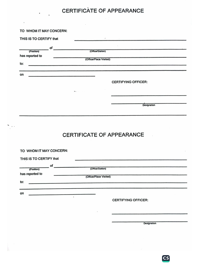 Certificate of Appearance | PDF