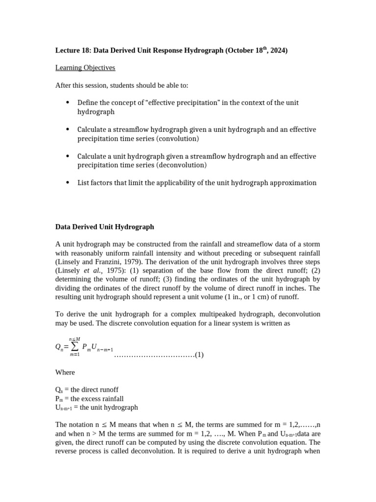 L18-Data Derived Unit Hydrographs | PDF | Applied Mathematics
