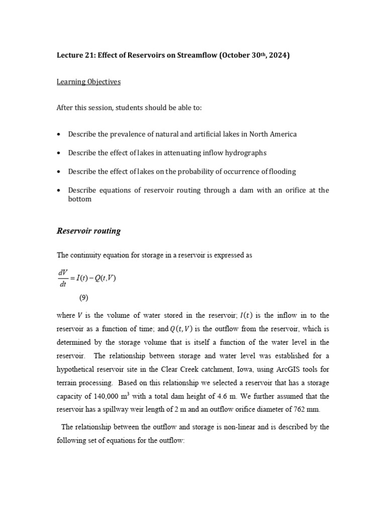 L21-Effect of Reservoirs On Streamflow | PDF | Discharge (Hydrology) | Reservoir