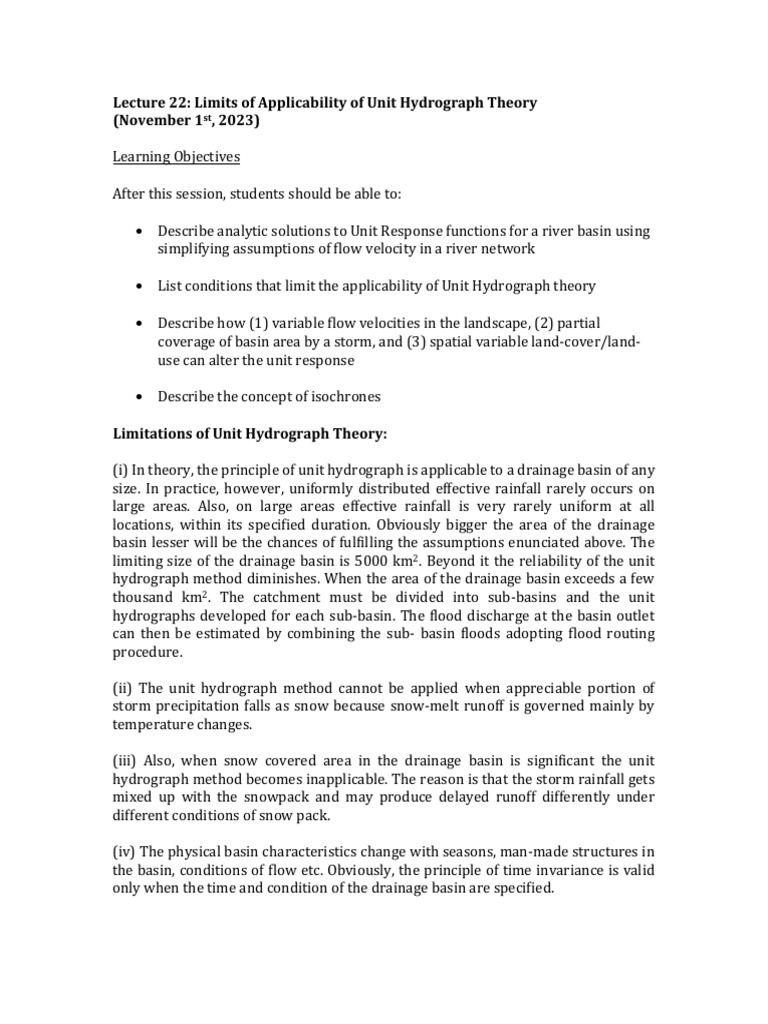 L22-Limits of Applicability of Unit Hydrograph Theory | PDF | Drainage Basin | Flood