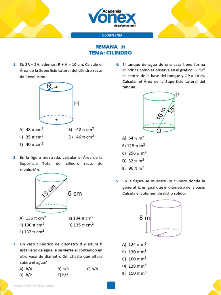 Cilindro Problemas | PDF | Pi | Geometría