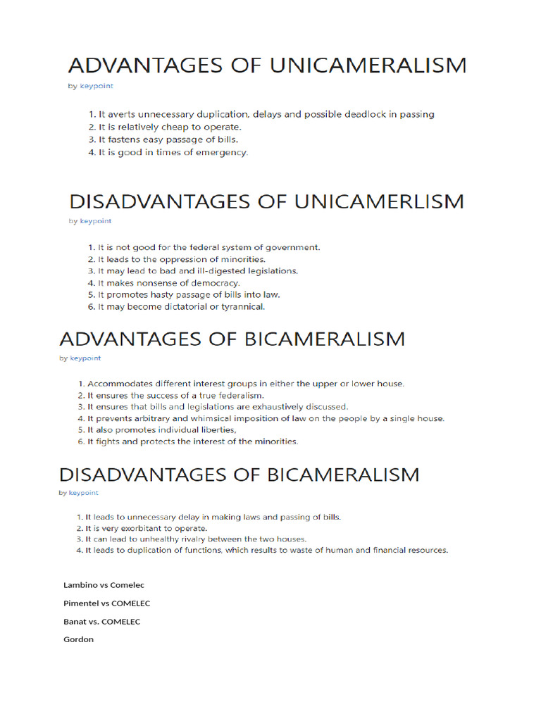 Unicameralism Vs Bicameralism | PDF