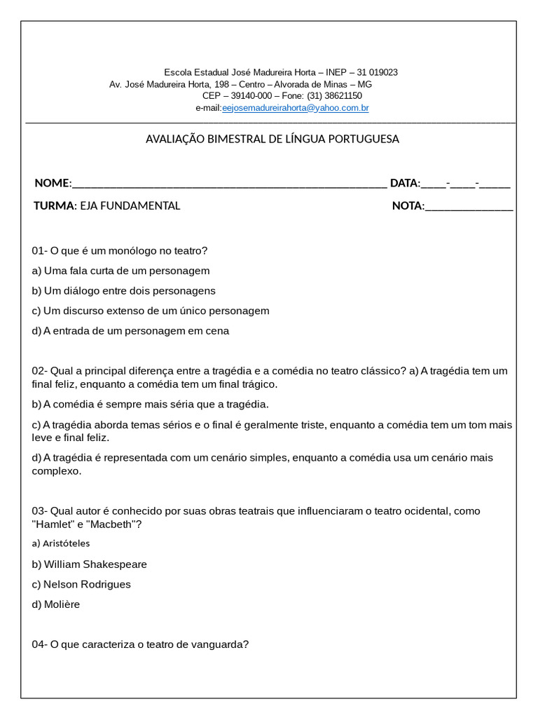 Prova Eja Fund | PDF | Tragédia | Teatro