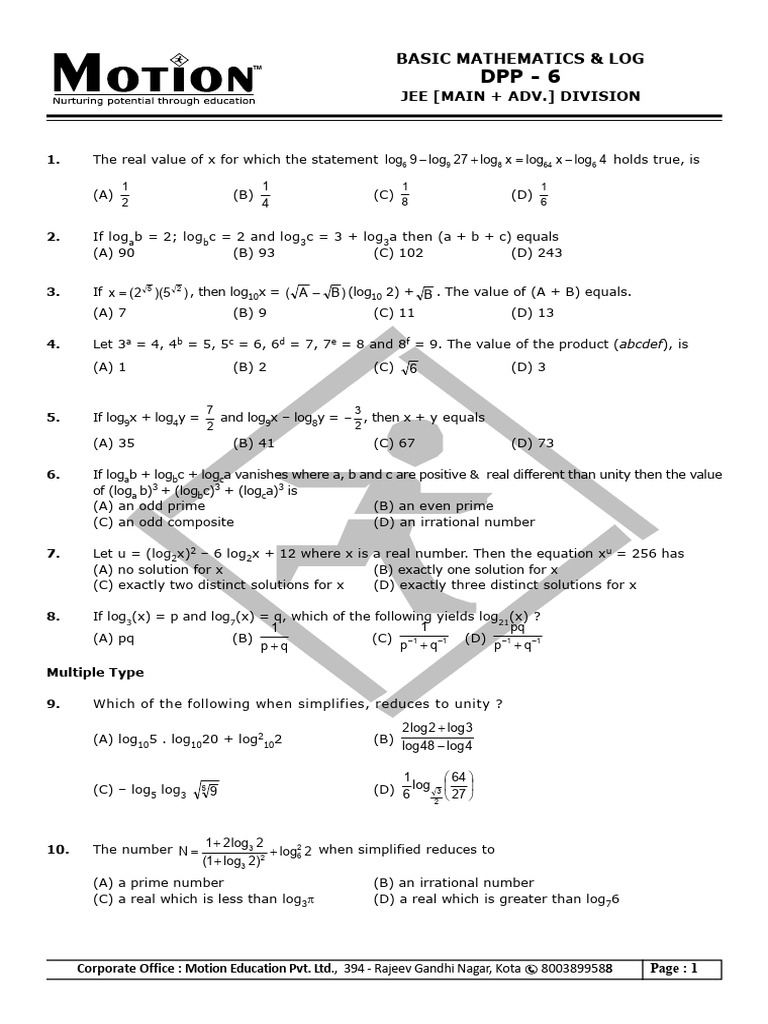 BasicMaths Log DPP-6 (JEE) Question @GB Sir | PDF | Mathematics ...