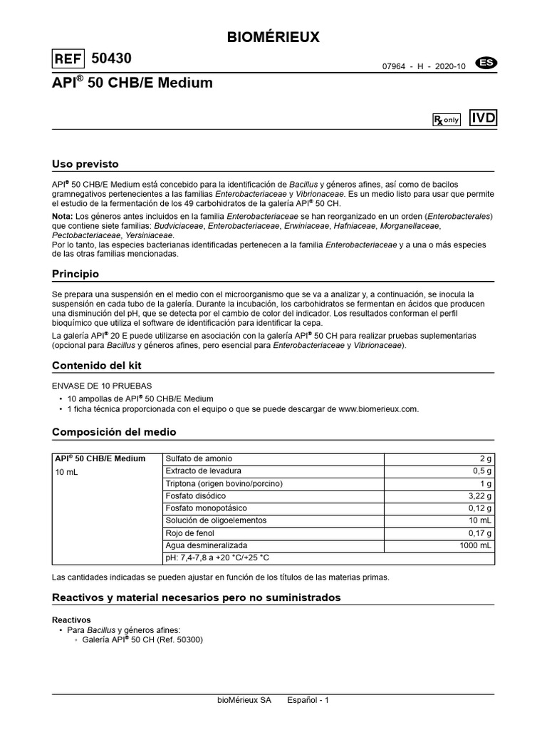 Ficha Tecnica API 50CH Medium | PDF | Laboratorios