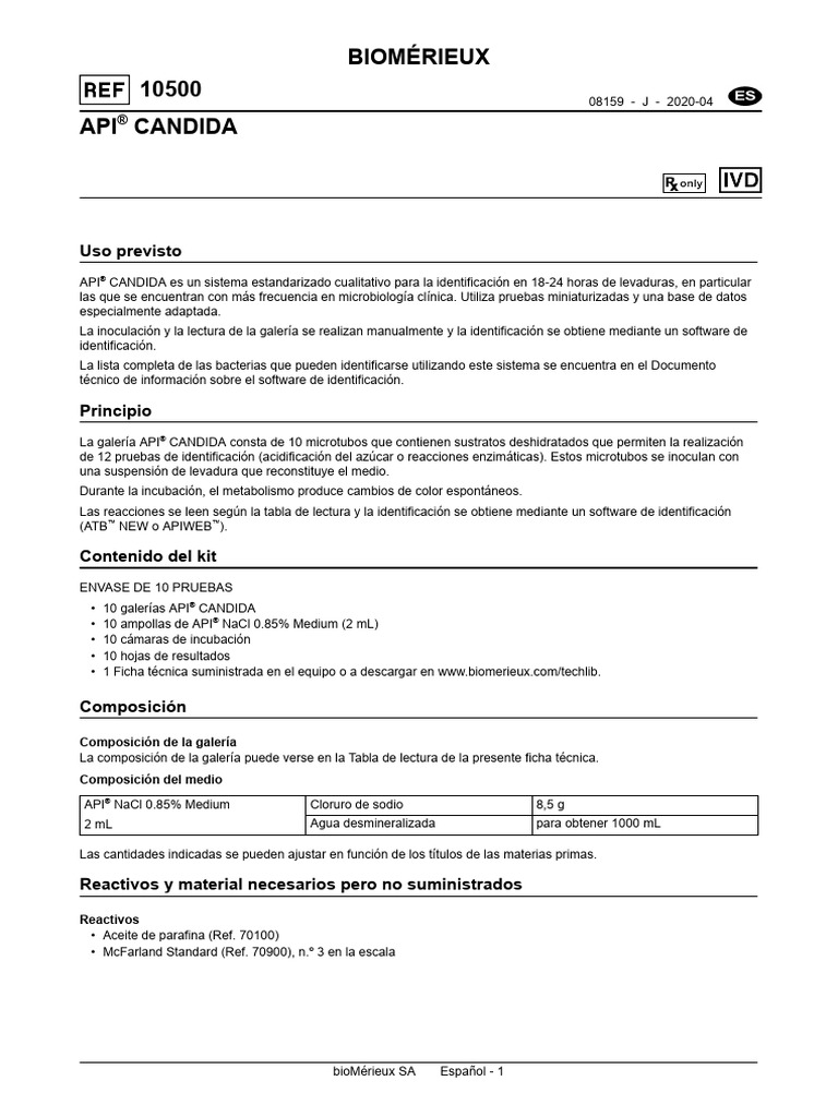 Ficha Tecnica API CANDIDA | PDF | Laboratorios | Dispositivo médico