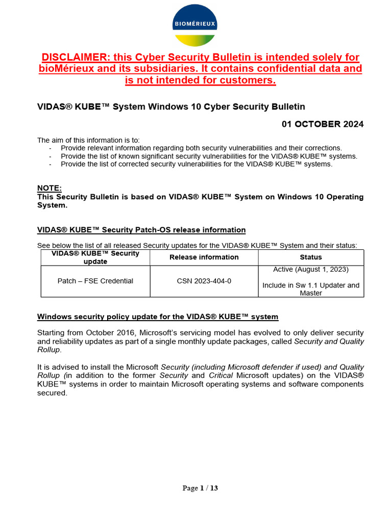 2024 - 10 VIDAS KUBE Windows 10 Cyber Security Bulletin | PDF ...