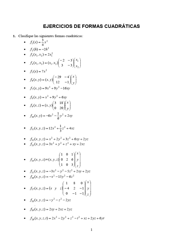 Ejercicios de Formas Cuadraticas | PDF | Matemáticas | Álgebra