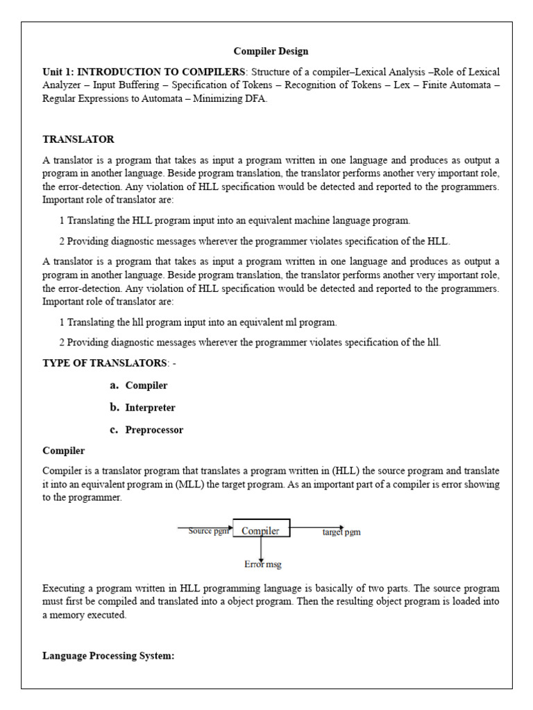 Compiler Design UNIT 1 | PDF | Parsing | Assembly Language Compiler Design UNIT 1 | PDF | Parsing | Assembly Language