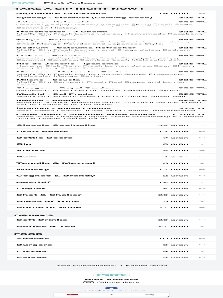 Pint Ankara QR Menu 1 PDF Drink Alcoholic Drinks