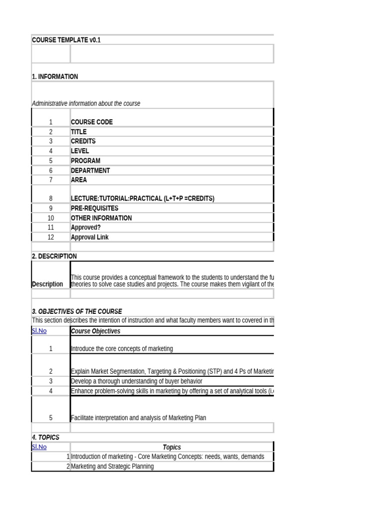 Course Outline - Marketing Management 201 | PDF | Marketing | Market ...