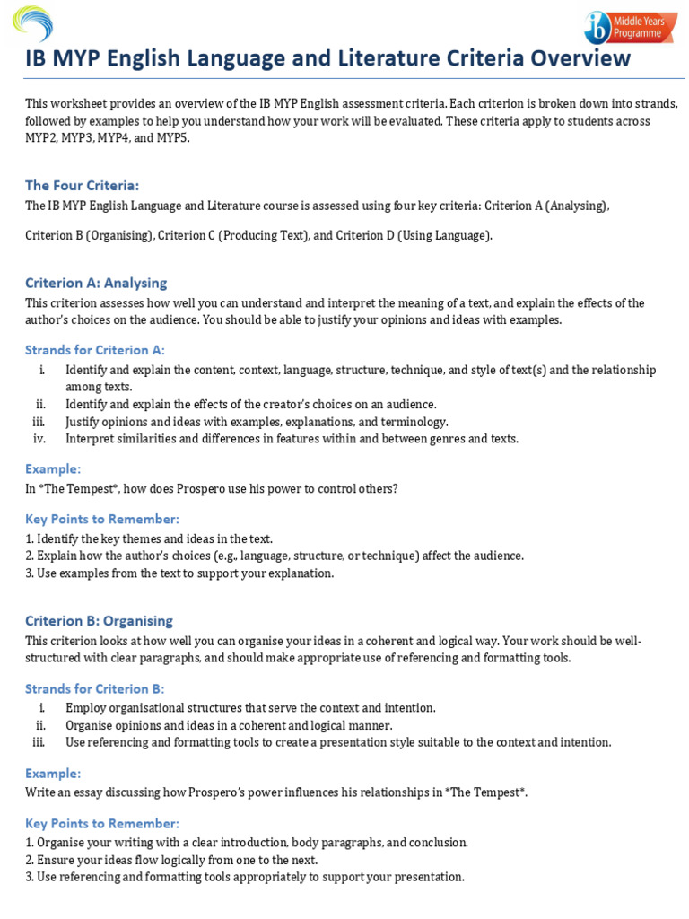MYP English LangLit Criteria | PDF | Syntax | Vocabulary