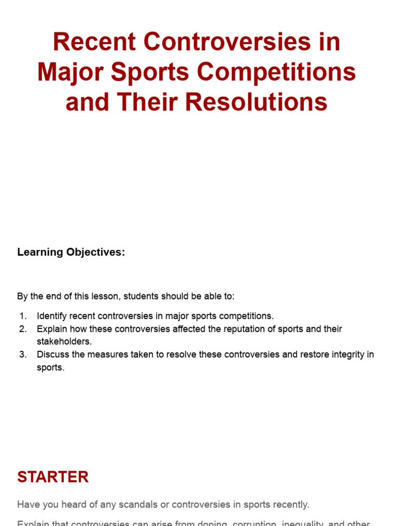 WEEK 10 - Recent Controversies in Major Sports Competitions and Their ...