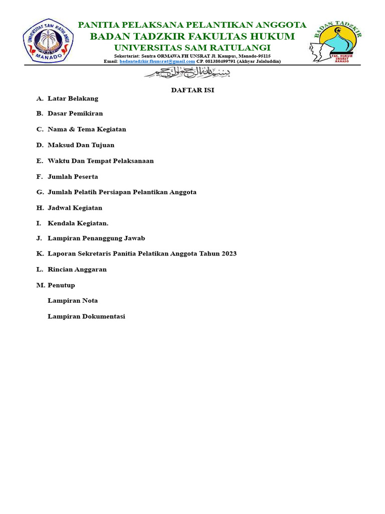 Pelantikan Anggota BTFH UNSRAT 2023 | PDF