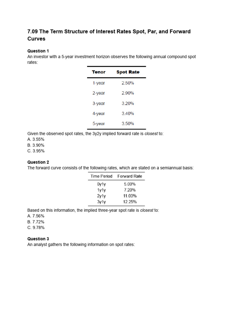 7.09 The Term Structure of Interest Rates Spot, Par, and Forward Curves ...