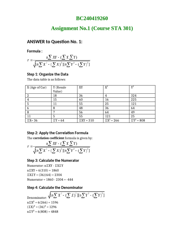 STA 301 Assignment No 1 Solution | PDF