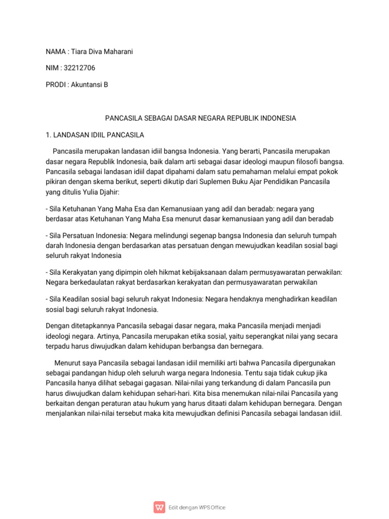 Tiara Diva Maharani. Pancasila | PDF
