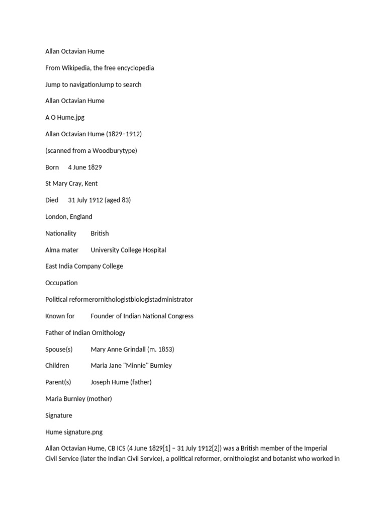 Allan Octavian Hume | PDF