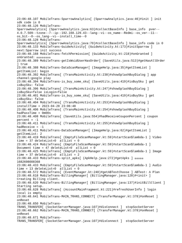 MobileTrans Analytics Log Overview | PDF | Software | Computing