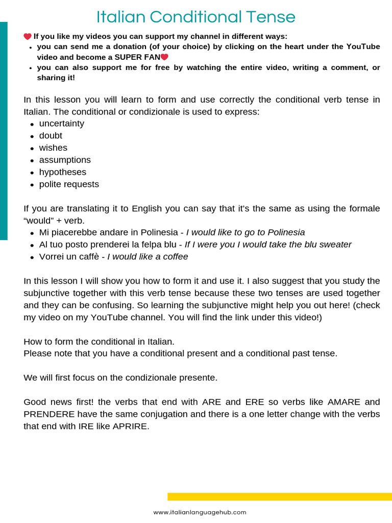 Learn The Italian Conditional Verb Tense | PDF | Grammatical Tense ...