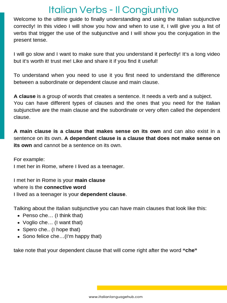 Understanding Italian Subjunctive Usage | PDF | Clause | Subject (Grammar)