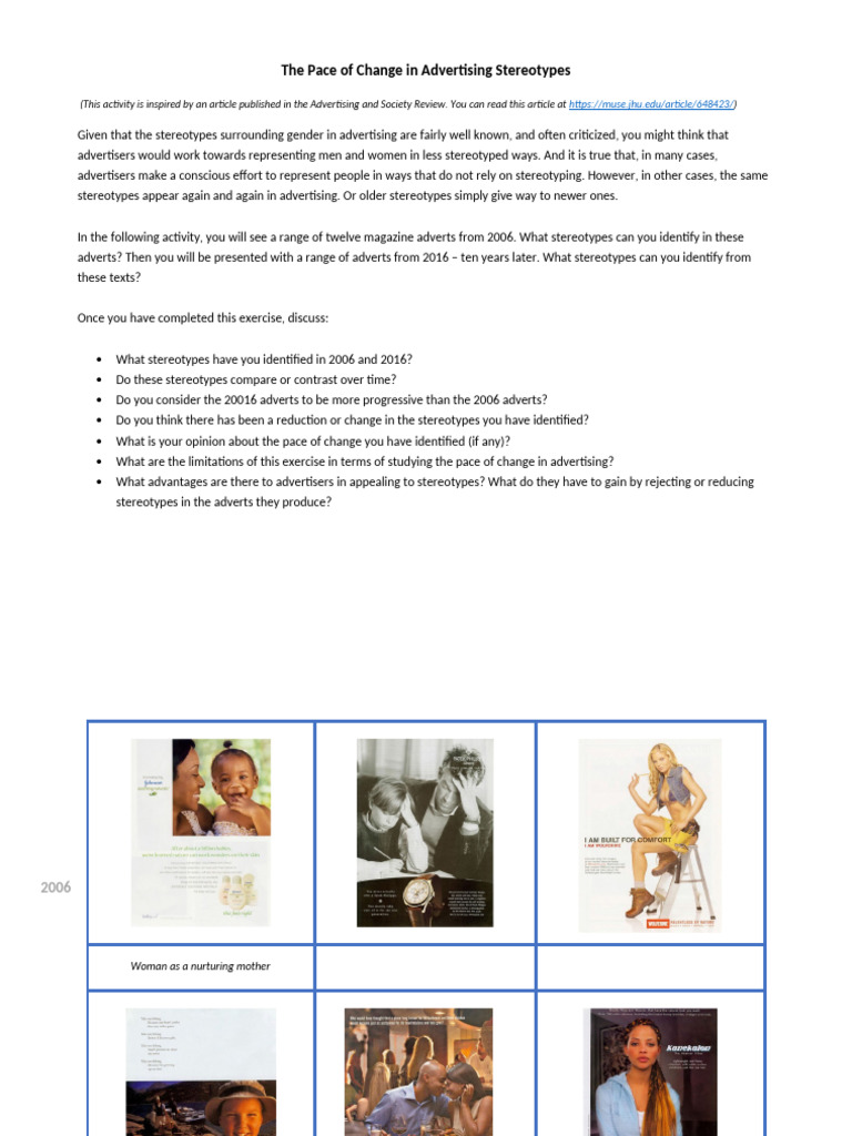 The Pace of Change in Advertising Stereotypes | PDF