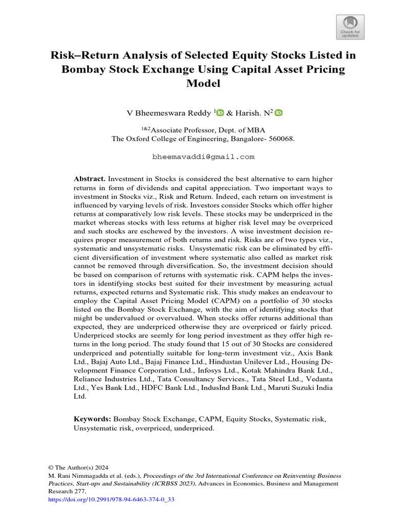Risk–Return Analysis of Selected Equity Stocks Bombay | PDF | Capital Asset Pricing Model ...