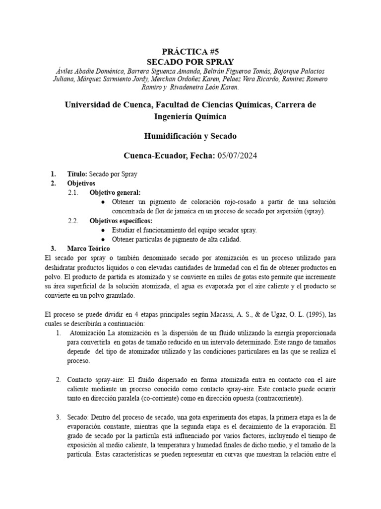 PRÁCTICA #5 - Secado Spray | PDF