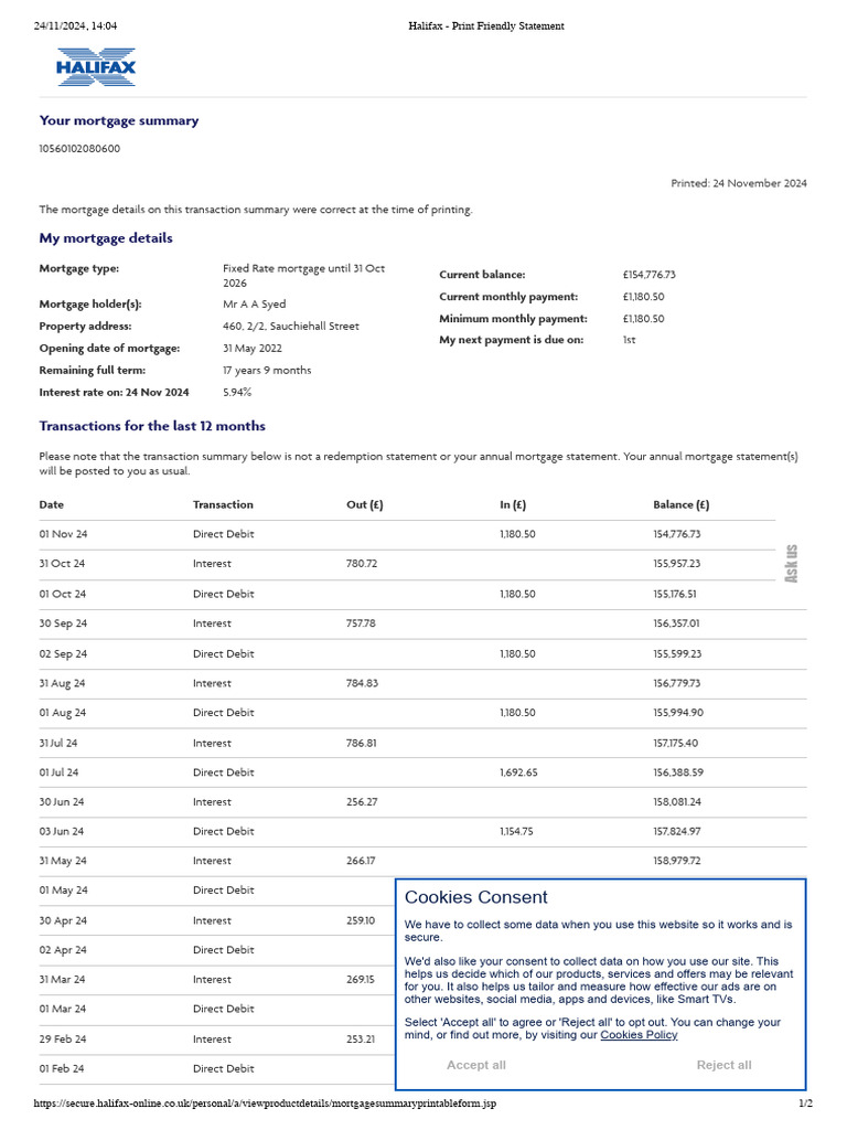 Halifax Mortgage Statement | PDF | Debit Card | Interest