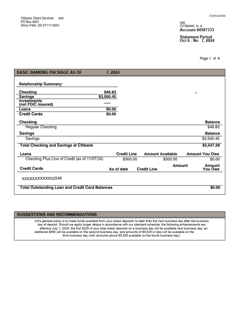 Citibank Account Statement Summary | PDF | Credit Card | Transaction ...