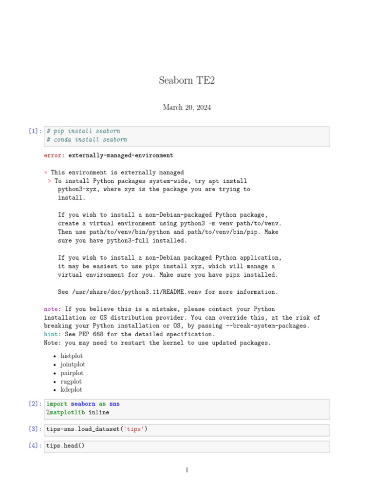 Seaborn Installation and Plotting Guide | PDF