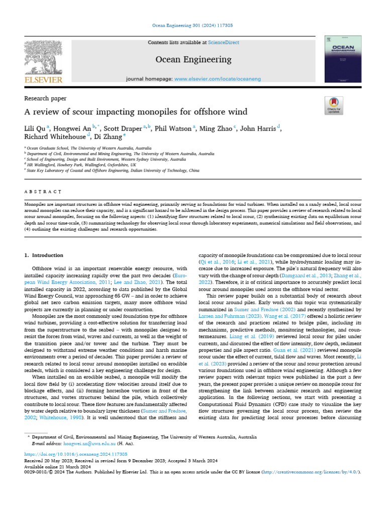 2024 Qu - A Review of Scour Impacting Monopiles For Offshore Wind | PDF ...