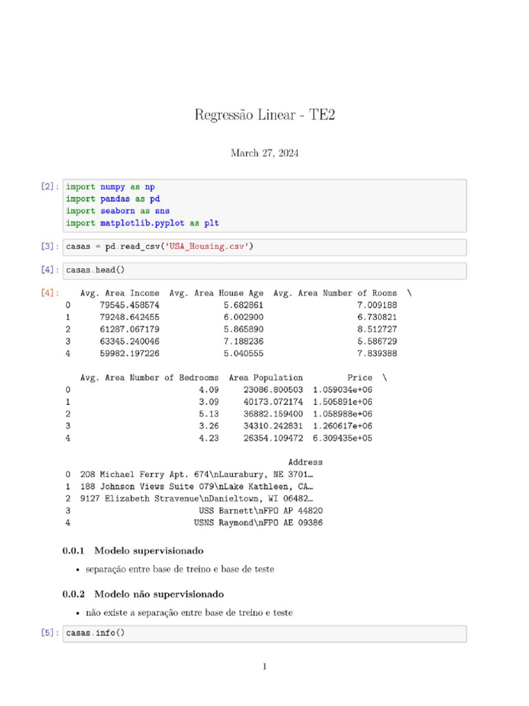 Regressão Linear - TE2_ | PDF