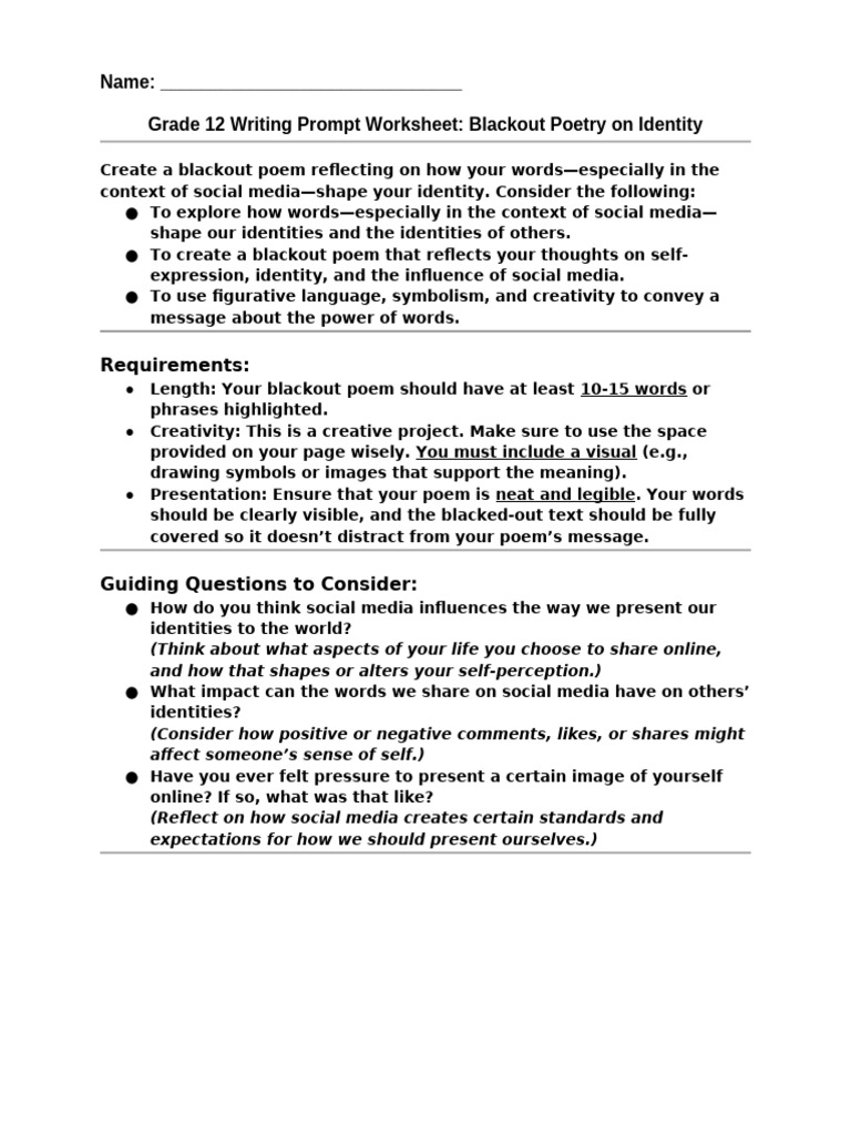 12th Grade Identity Blackout Poem | PDF
