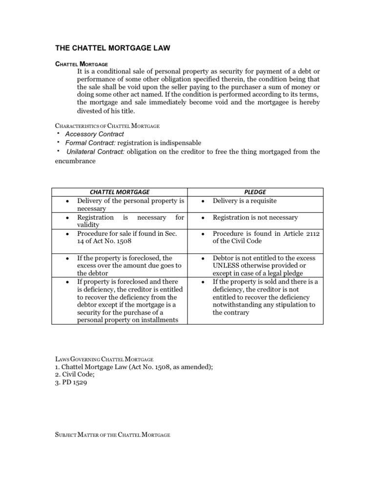 Chattel Mortgage | PDF | Mortgage Law | Foreclosure