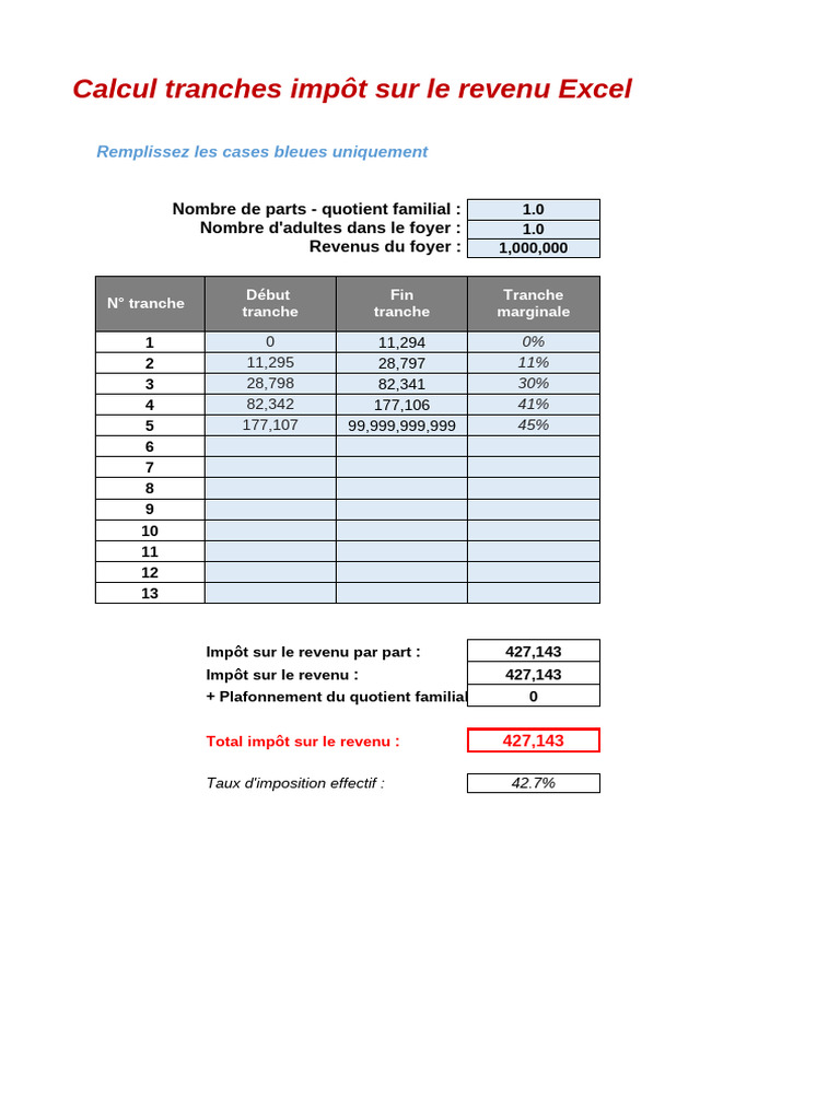 Excel Calcul Tranches Impot Sur Le Revenu GRATUIT 1 | PDF | Impôt sur ...