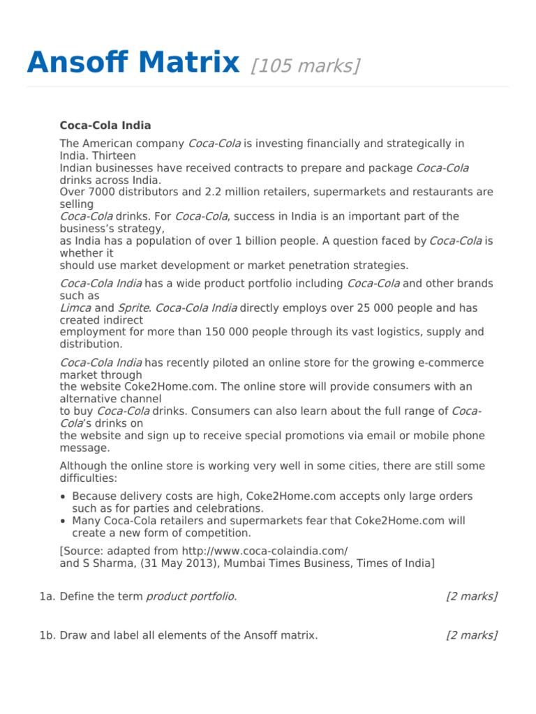 Ansoff_Matrix_1 (1) | PDF | Coca Cola | Fujifilm