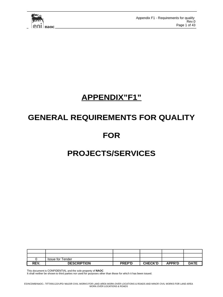 Appendix F1-General Requirements For Quality | PDF | Specification (Technical Standard ...